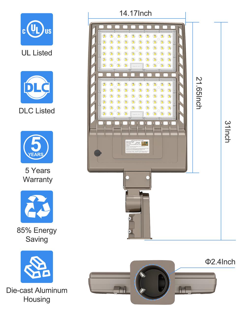 320W 400W LED Pole Light with Photocell 1-10V Dim 5000K Waterproof ...