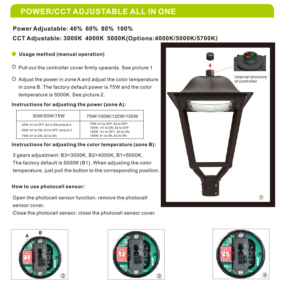 LED Lantern Post Top Pole Lights 30W/50W/75W 3000K/4000K/5000K 100-277V ...