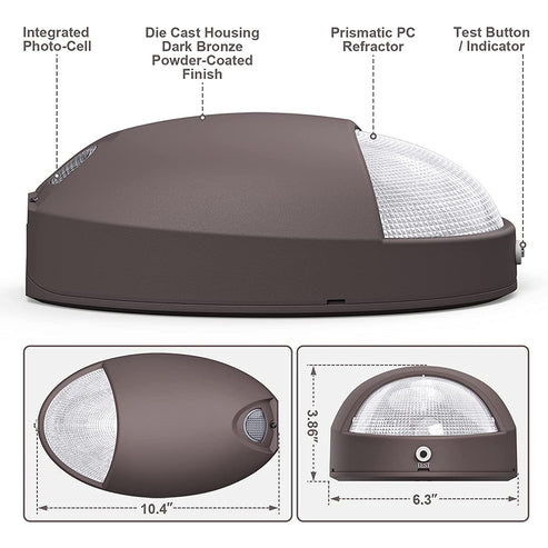 12W EM90 Led Emergency Wall Pack Light with Battery Backup & Photocell ...