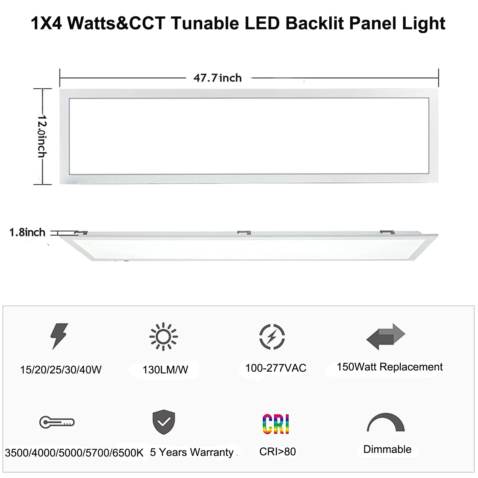 1x4 FT LED Ceiling Panel Light 40W Watt & Color Tunable 5CCT 5000LM ...