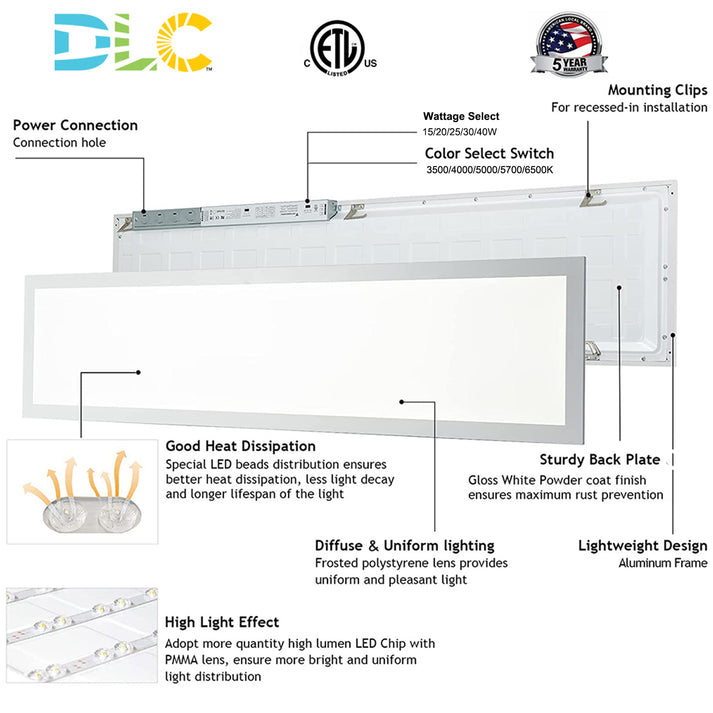 1x4 FT LED Ceiling Panel Light 40W Watt & Color Tunable 5CCT 5000LM ...