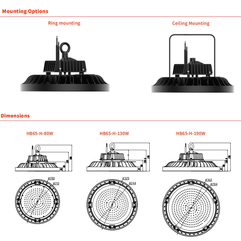 High Temperature High Bay LED Light 80W 130W 190W 160LM/W -40-157°F – ChoierLight