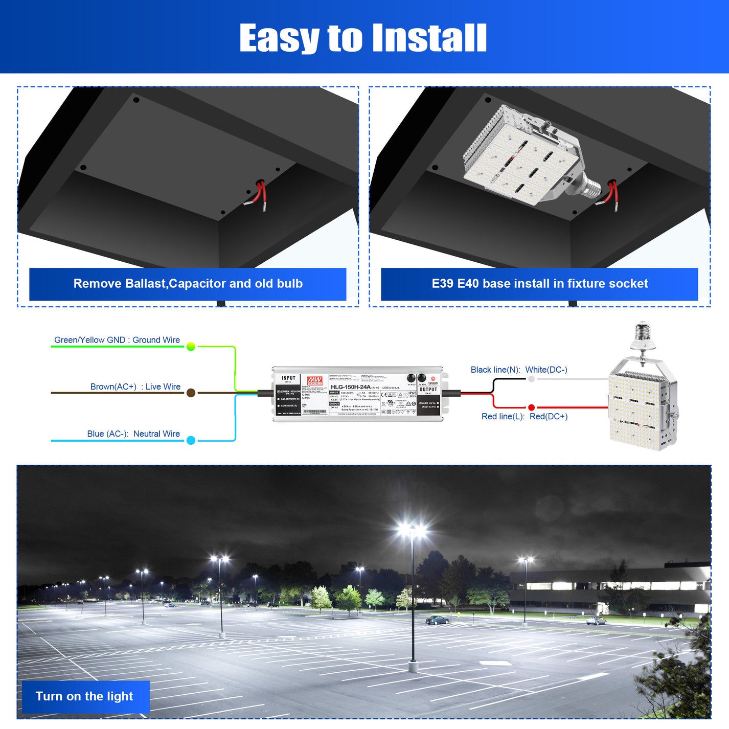 150W LED Shoebox Retrofit Kits, 5000K E39 Base, 100-277V / 200-480V ...
