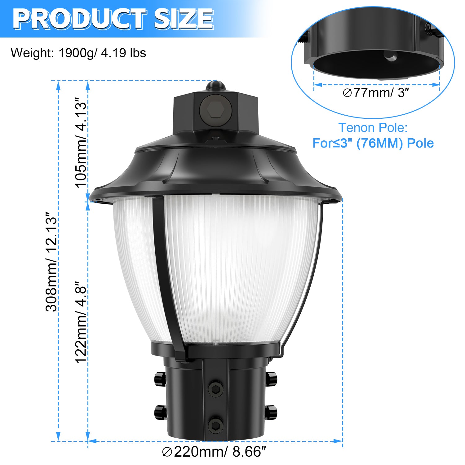 LED Post Top Light with Photocell Waterproof Outdoor Circular Area Pole ...