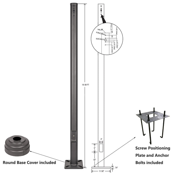Round Straight Steel Poles 3in 4in 5in 10ft 15ft 20ft 25ft 30ft ...