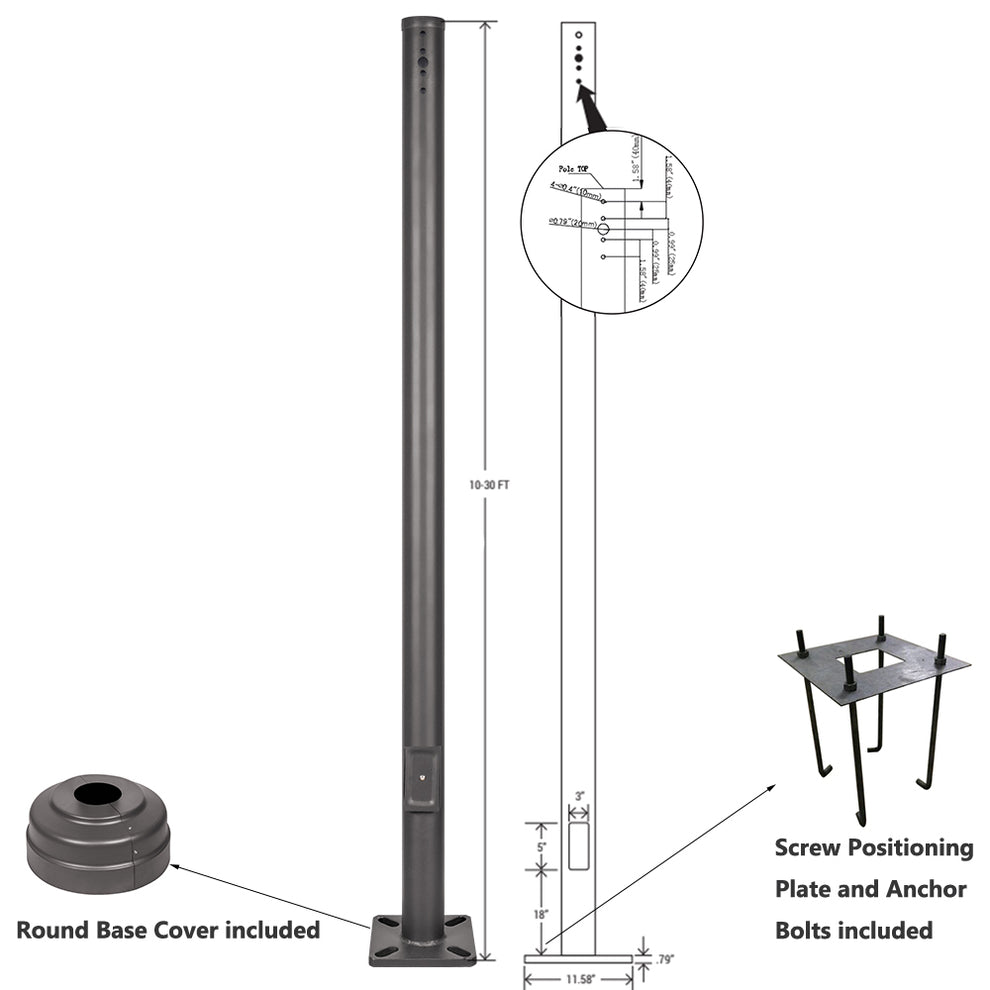 Round Straight Steel Poles 3in 4in 5in 10ft 15ft 20ft 25ft 30ft ...