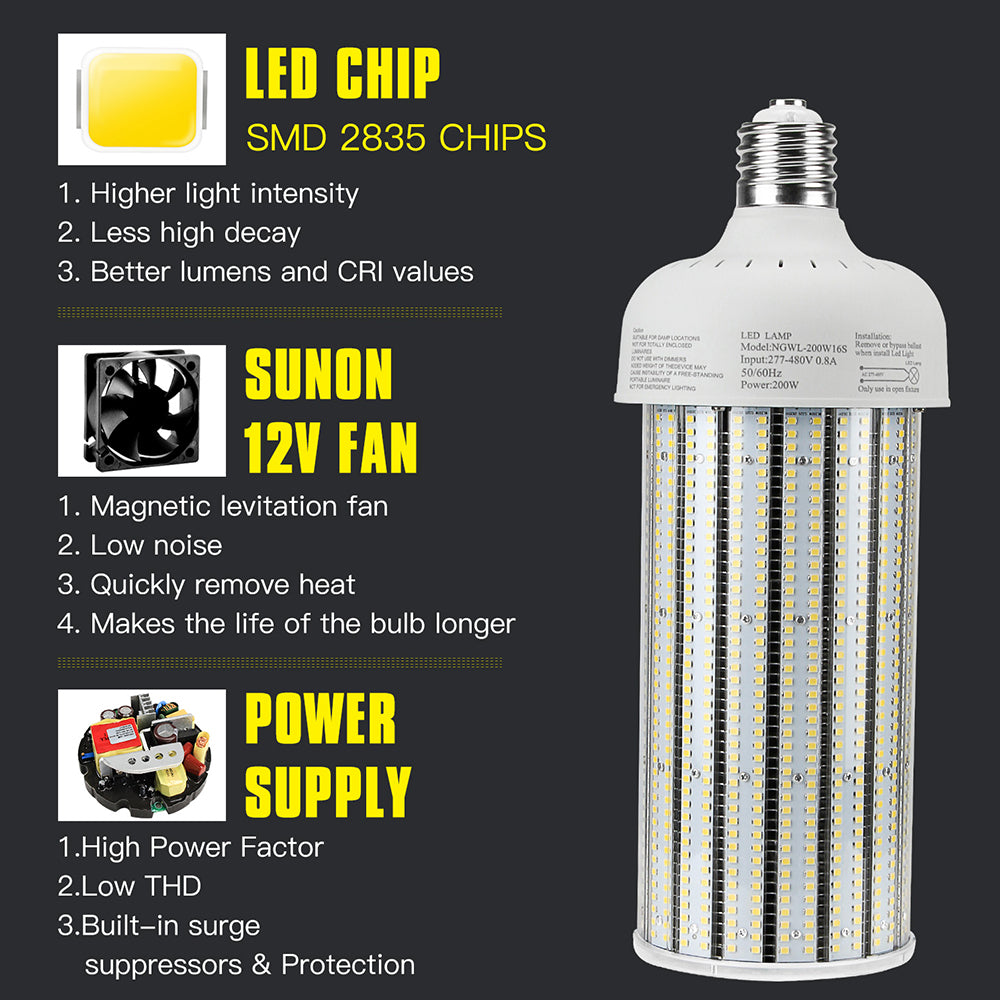 LED Corn Light 60W 80W 100W 120W 160W 200W 250W 300W, E39 Mogul Base ...