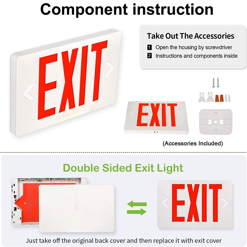 LED Exit Sign with 90min Battery Backup, Double Face, AC 120/277V ...