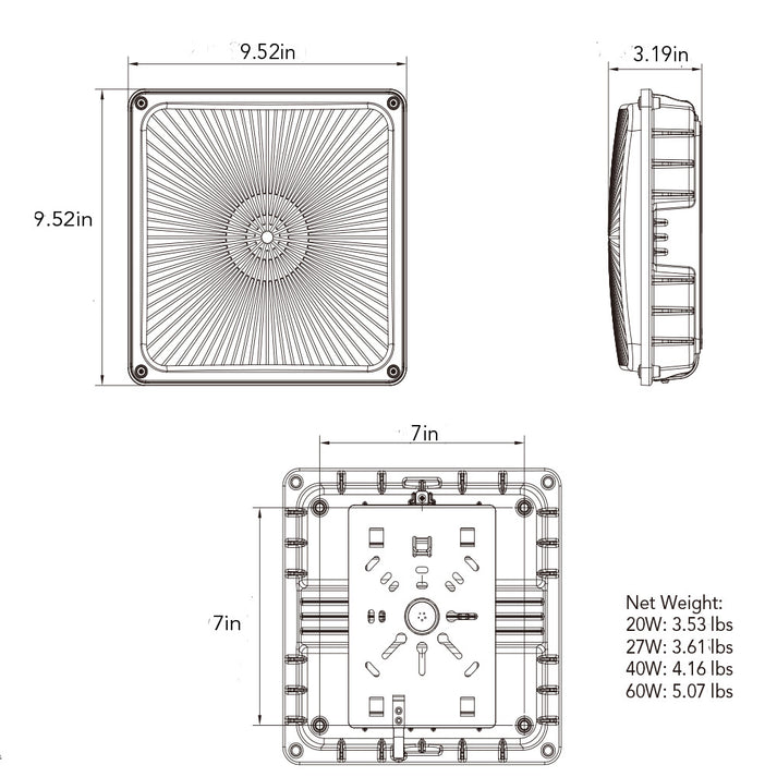 LED Slim Canopy Light Fixture 60W/47W/36W/24W 3000K/4000K/5000K IP65 ...